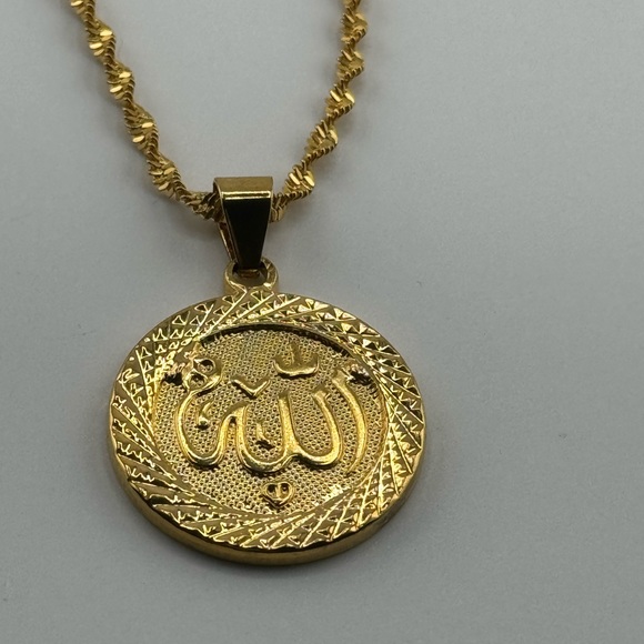 Accessories | 22k Yellow Gold Hard Carved Diamond Cut Allah Pendant W ...